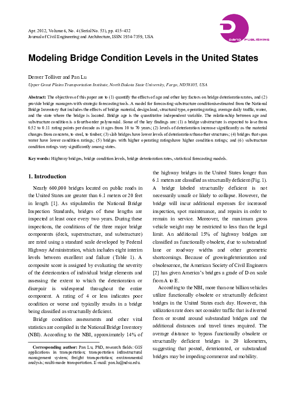 (PDF) Modeling Bridge Condition Levels in the United States