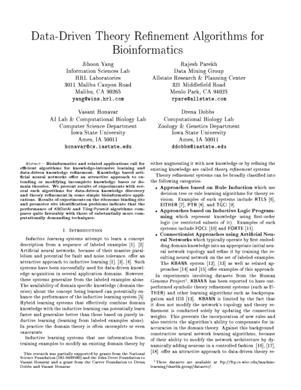 Pdf Efficient Algorithms For Bioinformatics Theory Refinement