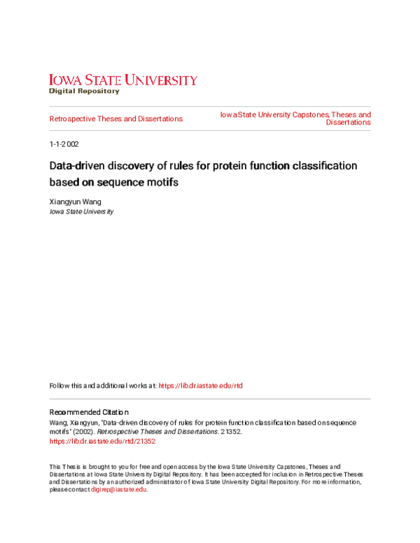 Pdf Data Driven Discovery Of Rules For Protein Function Classification Based On Sequence Motifs