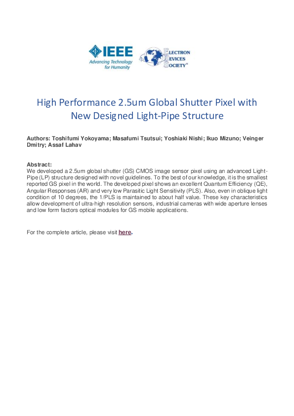 (PDF) High Performance 2.5um Global Shutter Pixel with New Designed Light-Pipe Structure