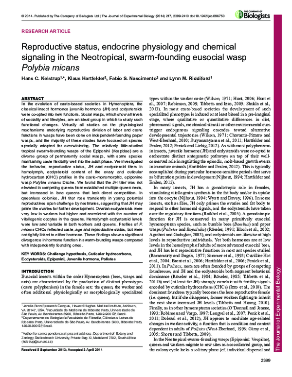 (PDF) Reproductive status, endocrine physiology and chemical signaling ...