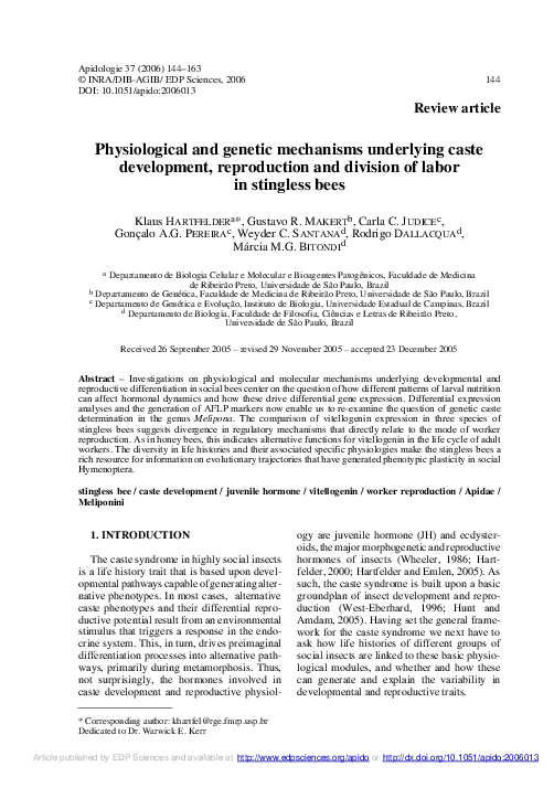 (PDF) Physiological and genetic mechanisms underlying caste development ...