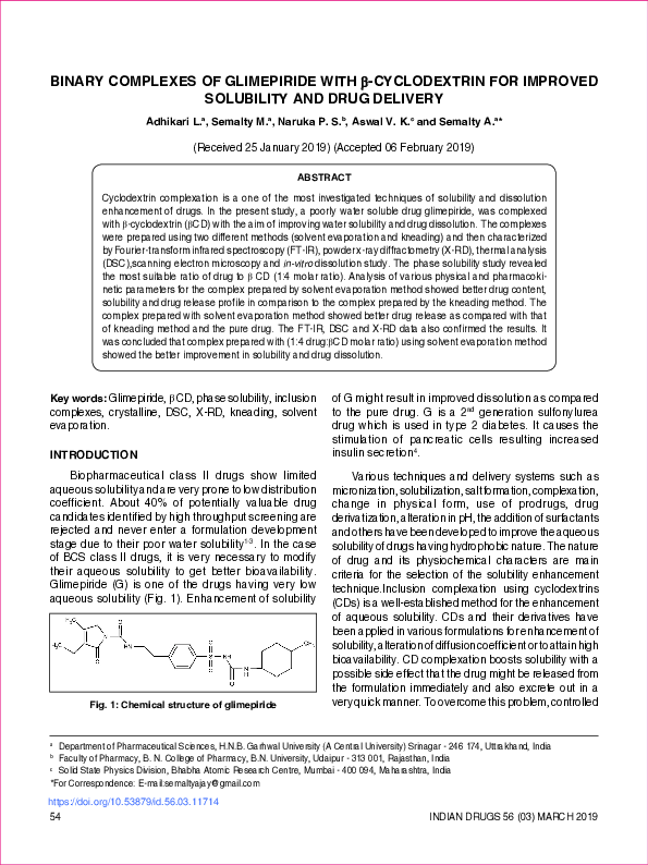 (PDF) Binary Complexes of Glimepiride with Β-Cyclodextrin for Improved ...