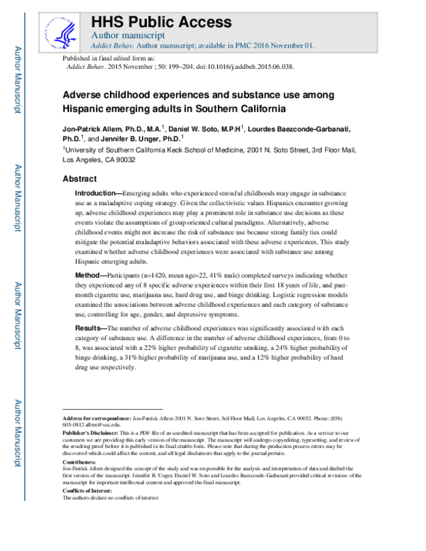 (PDF) Adverse childhood experiences and substance use among Hispanic ...