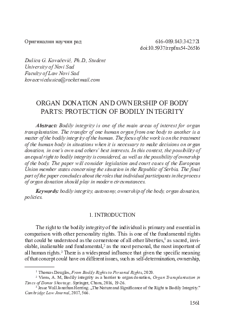 (PDF) Organ donation and ownership of body parts: Protection of bodily ...