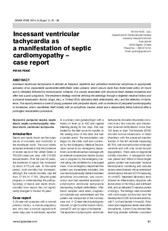 (PDF) Incessant ventricular tachycardia as a manifestation of septic ...