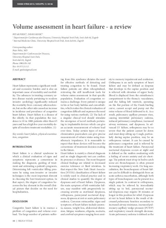 (PDF) Volume assessment in heart failure – a review