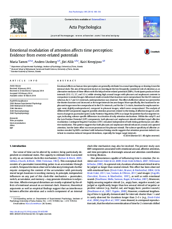 (PDF) Emotional modulation of attention affects time perception: Evidence from event-related ...