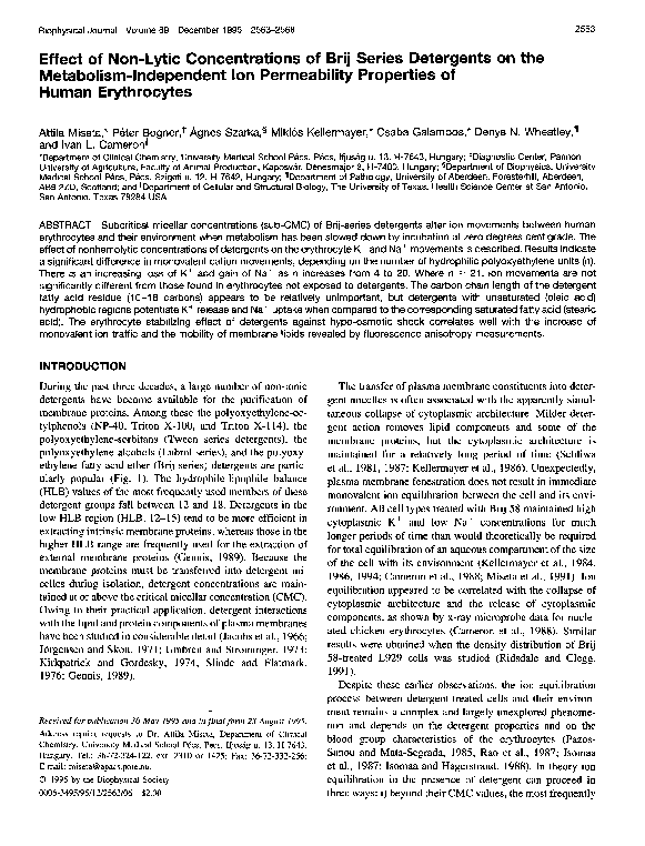 (PDF) Effect of non-lytic concentrations of Brij series detergents on ...