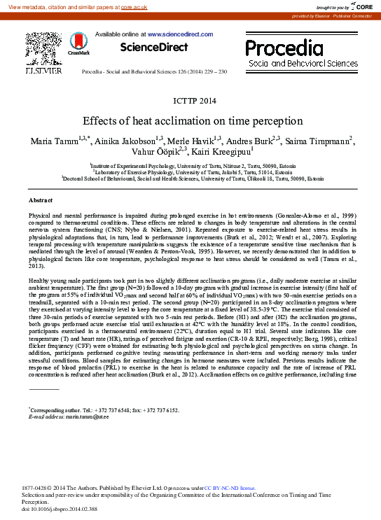 (PDF) Effects of Heat Acclimation on Time Perception