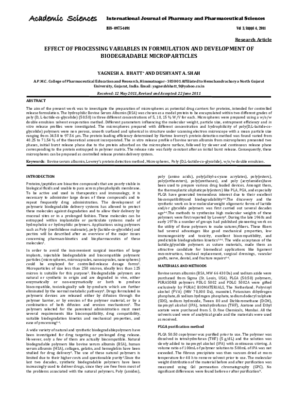 Pdf Effect Of Processing Variables In Formulation And Development Of Biodegradable