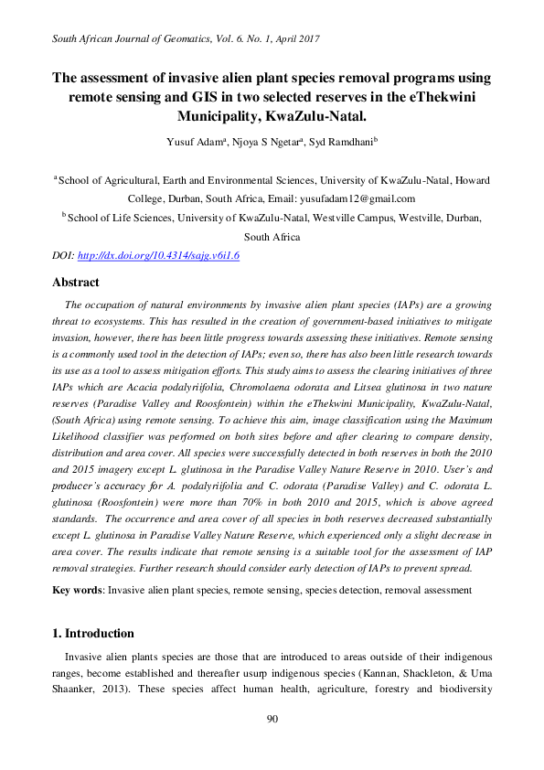 (PDF) The assessment of invasive alien plant species removal programs using remote sensing and ...