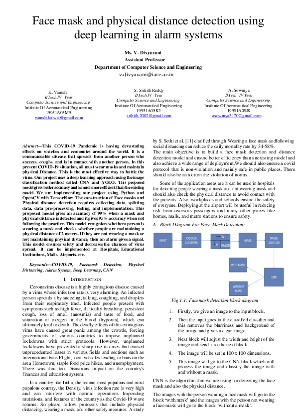 (PDF) Face mask and physical distance detection using deep learning in alarm systems