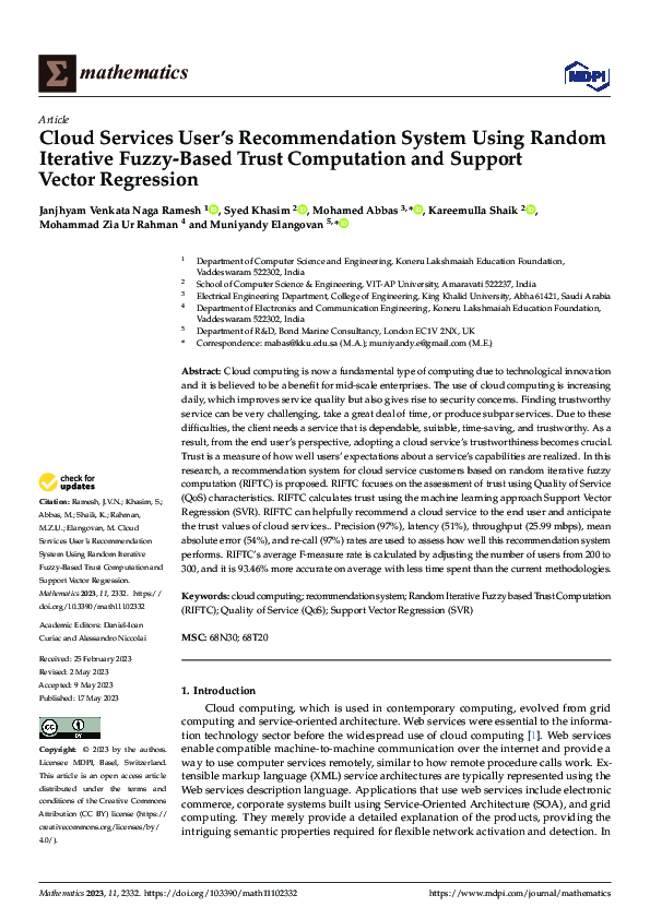 (PDF) Cloud Services User’s Recommendation System Using Random ...