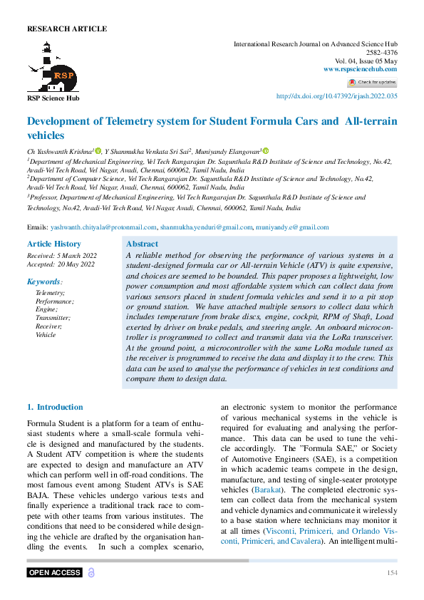 (PDF) Development of Telemetry system for Student Formula Cars and All ...