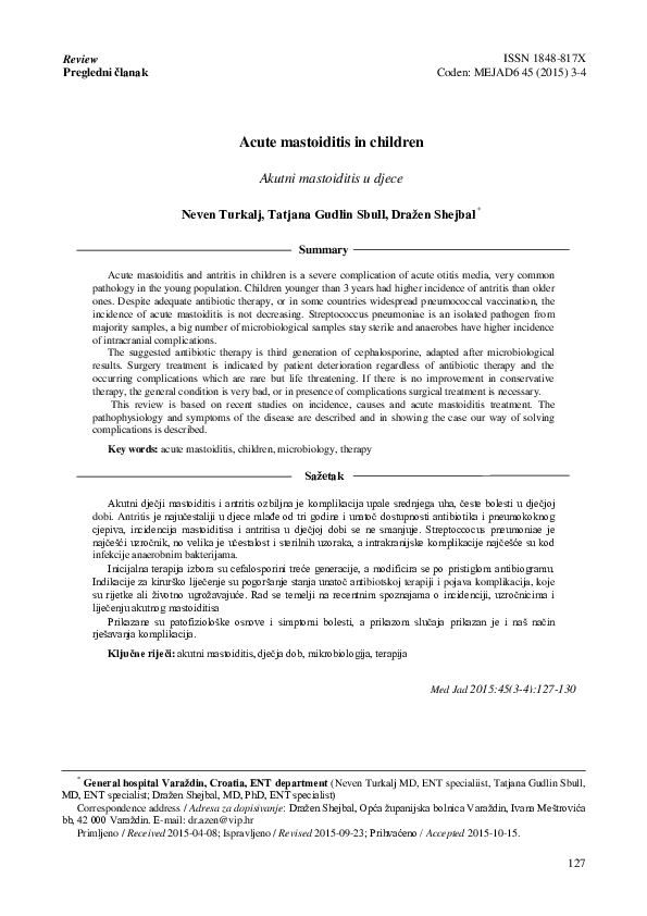 (PDF) Acute mastoiditis in children