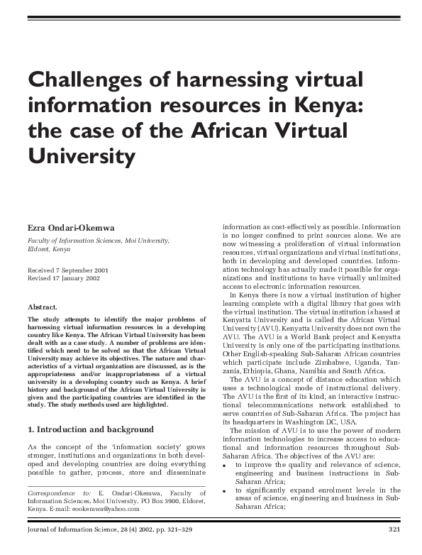 (PDF) Challenges of harnessing virtual information resources in Kenya ...