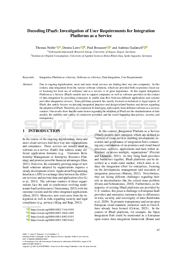 (PDF) Decoding IPaaS: Investigation of User Requirements for Integration Platforms as a Service ...
