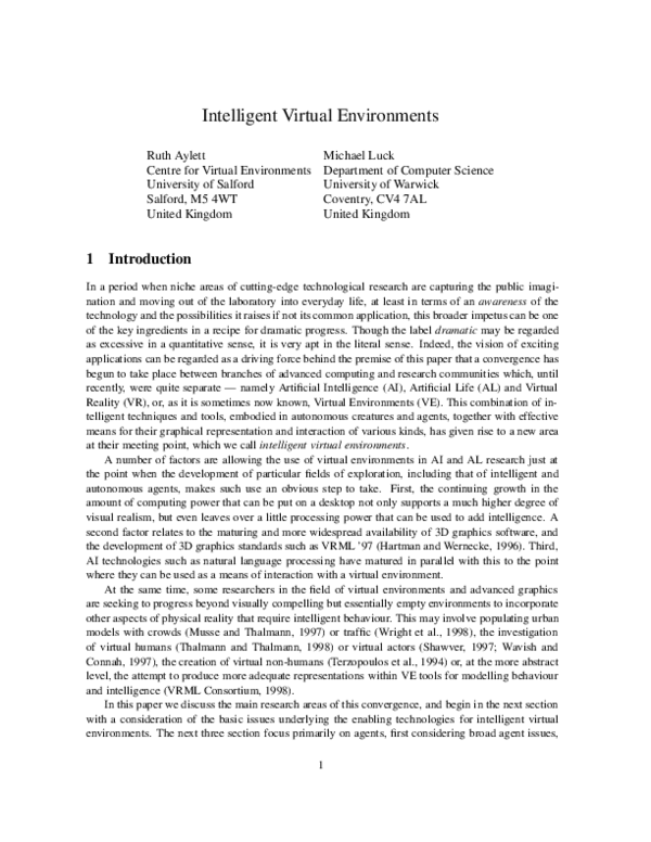 (PDF) Intelligent virtual environments