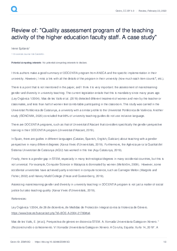 (PDF) Review of: "Quality assessment program of the teaching activity ...