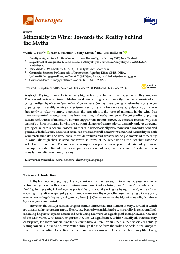 (PDF) Minerality in Wine: Towards the Reality behind the Myths