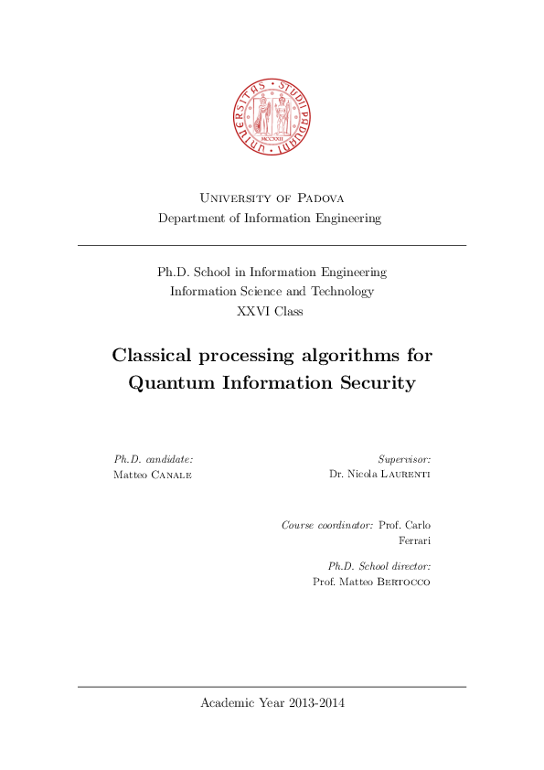 (PDF) Classical processing algorithms for Quantum Information Security | Nicola Laurenti ...
