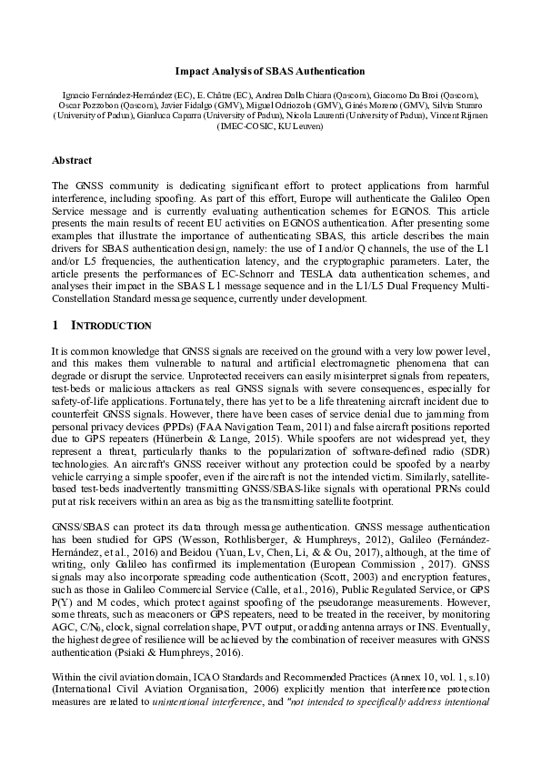 (PDF) Impact analysis of SBAS authentication