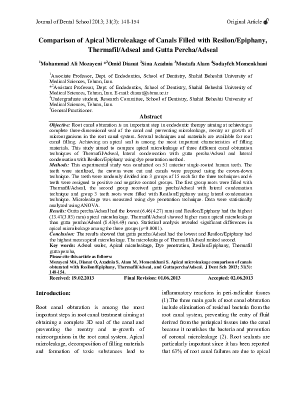(PDF) Comparison of apical leakage between canals filled with gutta ...