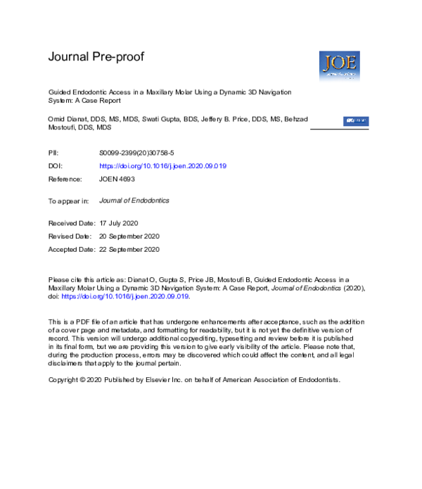 (PDF) Guided Endodontic Access in a Maxillary Molar Using a Dynamic ...