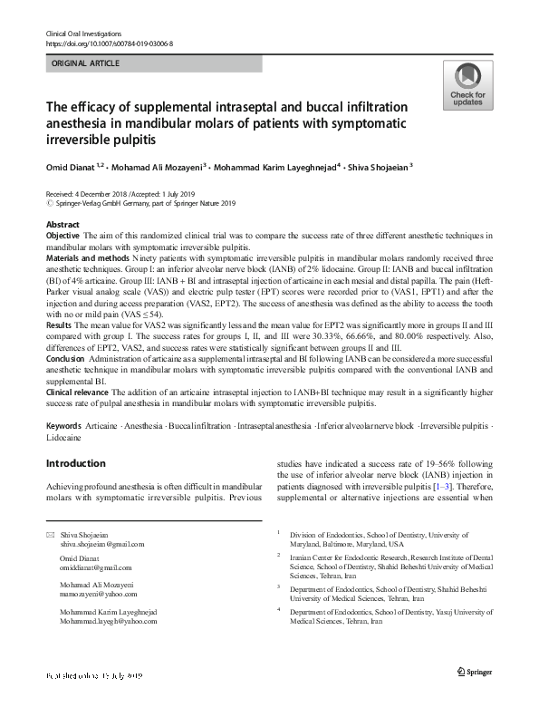 (PDF) The efficacy of supplemental intraseptal and buccal infiltration ...