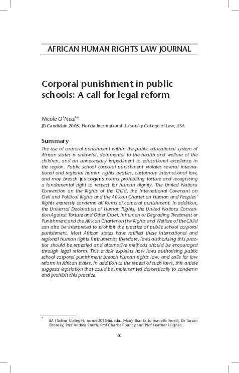 (PDF) Corporal punishment in public schools : a call for legal reform