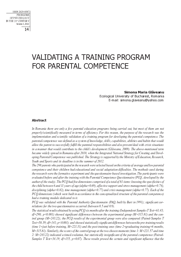 (PDF) Validating a Training Program for Parental Competence
