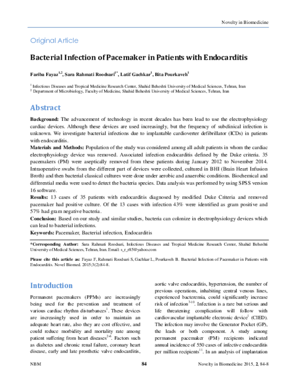 Pdf Bacterial Infection Of Pacemaker In Patients With Endocarditis