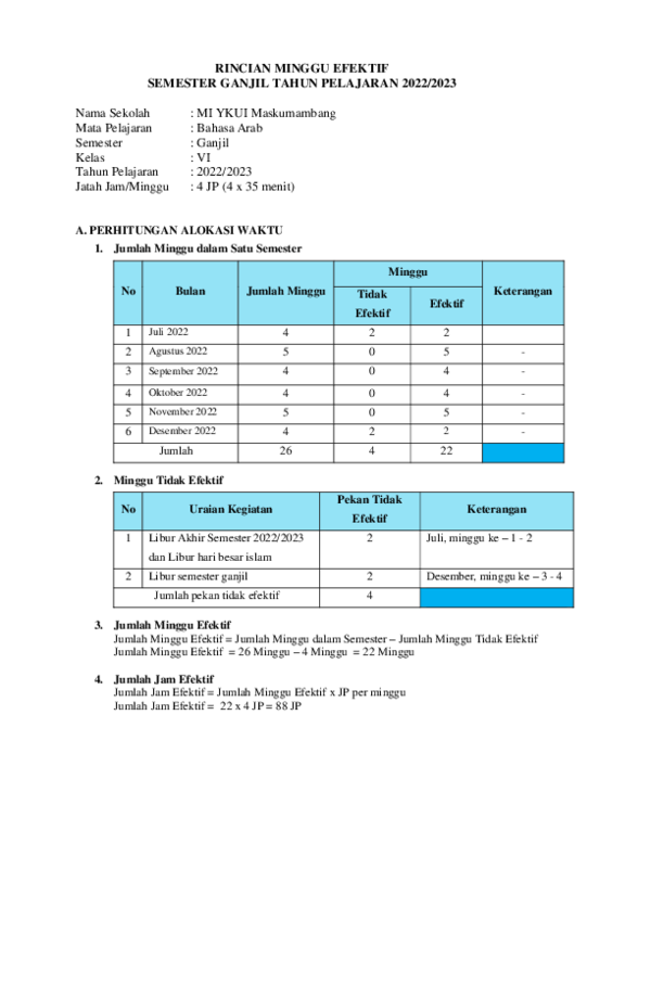 (PDF) (Perangkat Pembelajaran) - RPE Bahasa Arab Kelas 6 MI/SD Semester ...