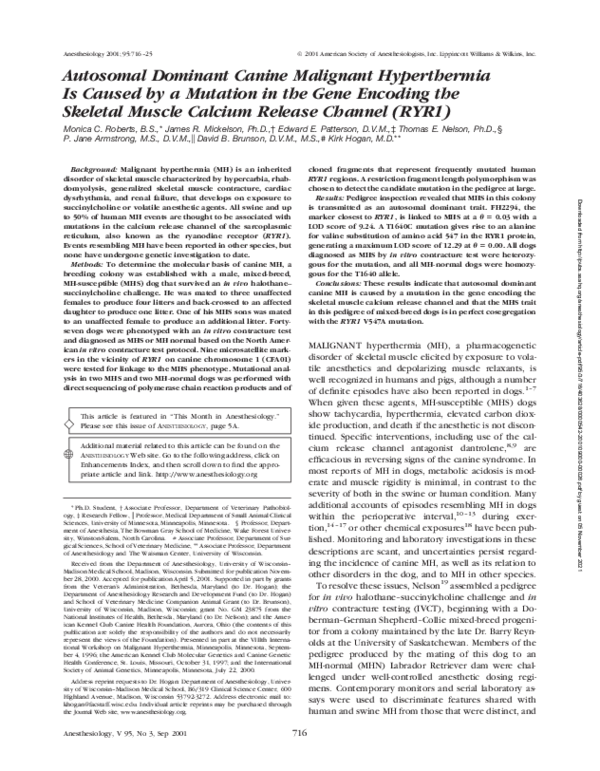 (PDF) Autosomal Dominant Canine Malignant Hyperthermia Is Caused by a ...