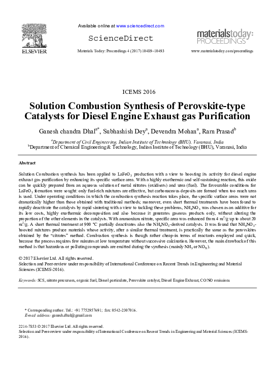 (PDF) Solution Combustion Synthesis of Perovskite-type Catalysts for Diesel Engine Exhaust gas ...