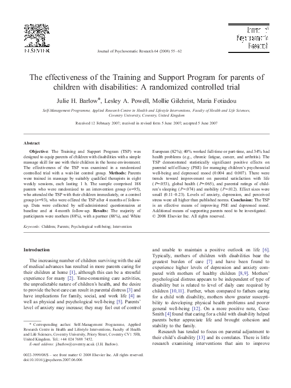 (PDF) The effectiveness of the Training and Support Program for parents of children with ...