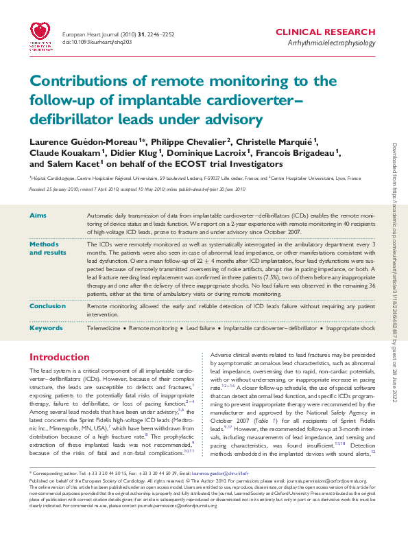 (PDF) Contributions of remote monitoring to the follow-up of ...