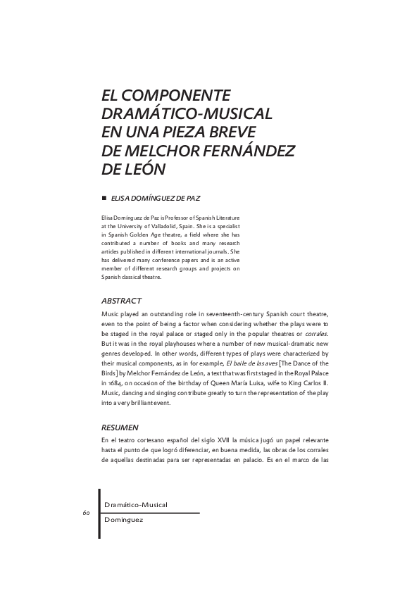 (PDF) El Componente Dramatico-musical en una pieza breve de Melchor ...
