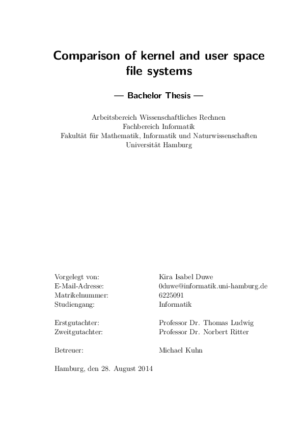 Pdf Comparison Of Kernel And User Space File Systems