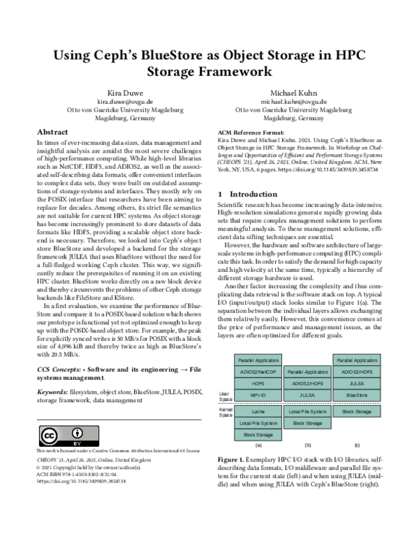Pdf Using Ceph S Bluestore As Object Storage In Hpc Storage Framework
