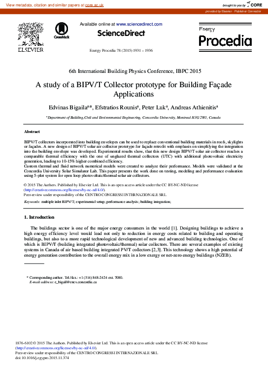 (PDF) A Study of a BIPV/T Collector Prototype for Building Façade ...