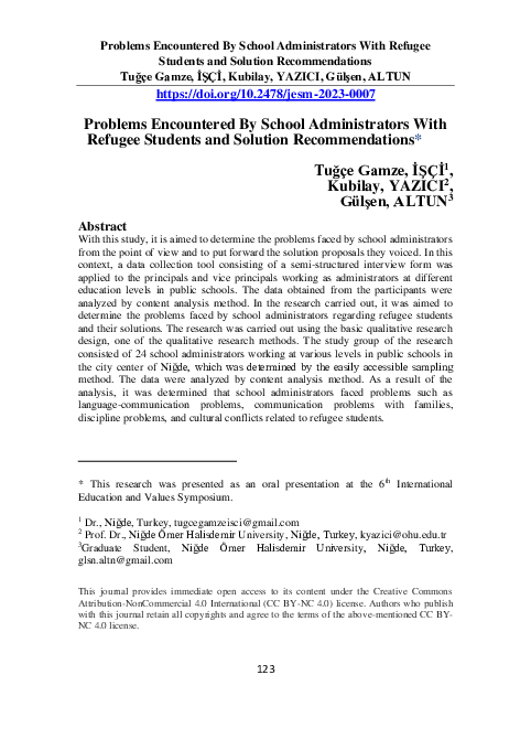 (PDF) Problems Encountered By School Administrators With Refugee ...