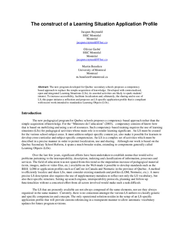 (PDF) The construct of a Learning Situation Application Profile