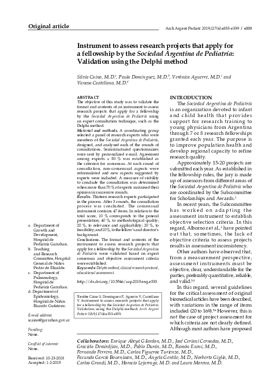 (PDF) Instrument to assess research projects that apply for a fellowship by the Sociedad ...