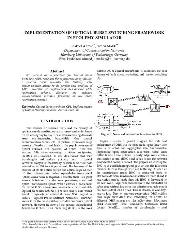(PDF) Implementation of optical burst switching framework in Ptolemy simulator | Sahar Ahmad ...