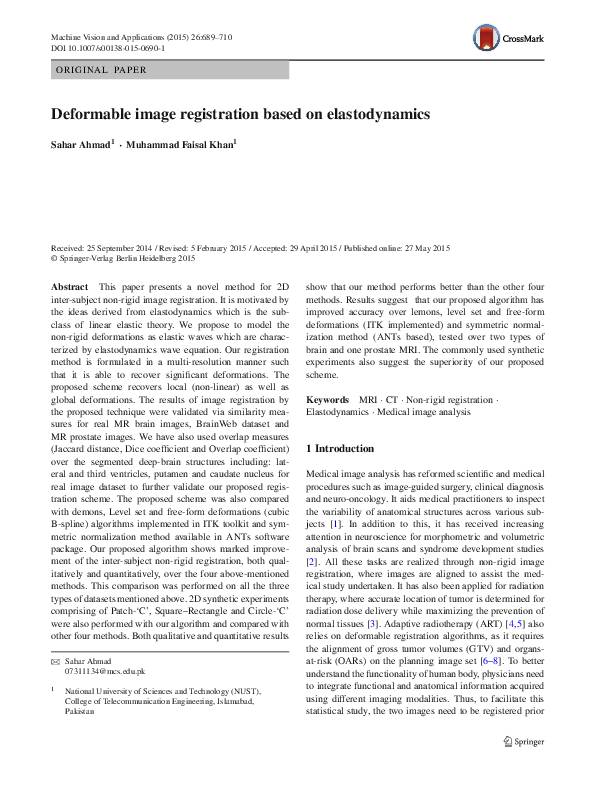 (PDF) Deformable image registration based on elastodynamics