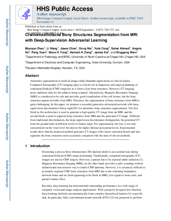 (PDF) Deep-Supervision GAN for MRI Bony Segmentation