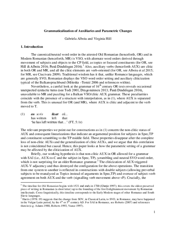 (PDF) Grammaticalization of auxiliaries and parametric changes