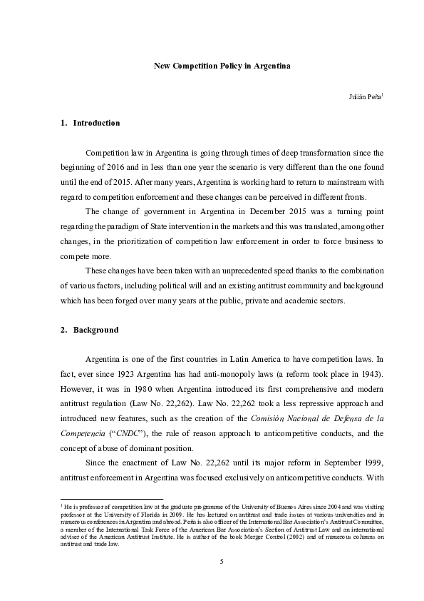 (PDF) New Competition Policy in Argentina